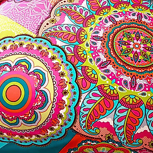 Pangzi Bohemian Duvet Cover Set Lightweight Microfiber Bedding Set Boho Floral Print Comforter Cover with Zipper Closure (Queen)