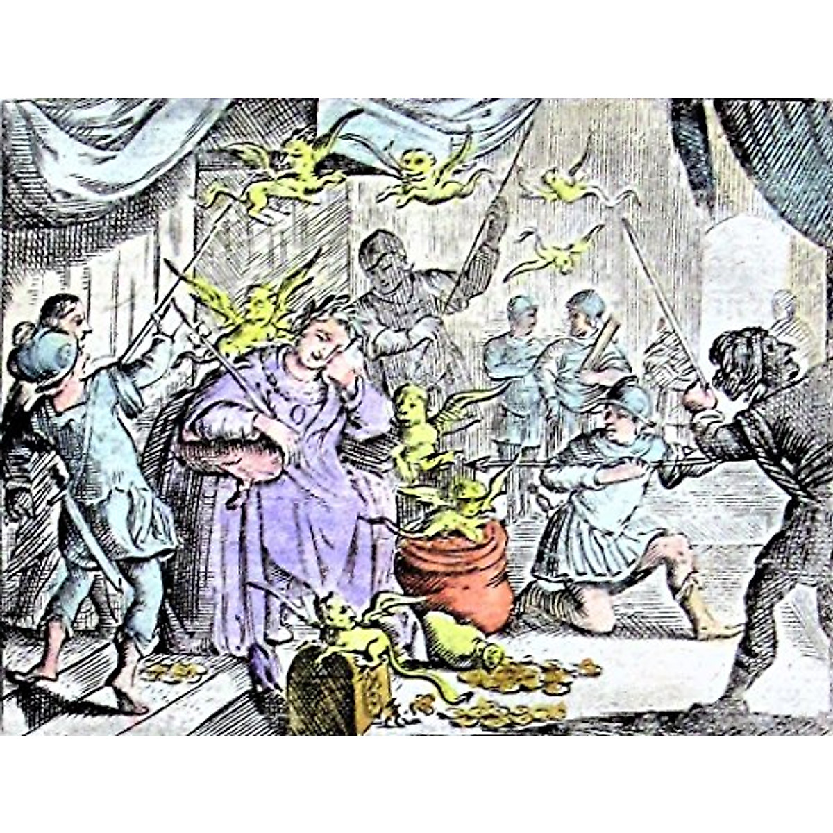 Antique Copperplate Miniature Engraving: BL82 from Ouderdom, Buyten Leven, en Hof Gedachten