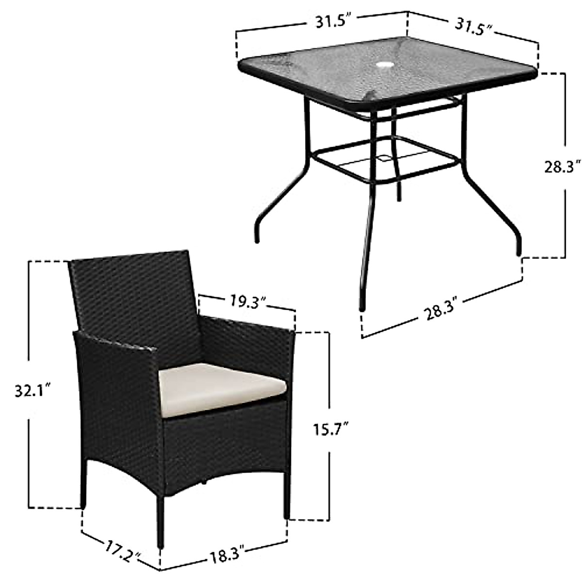 Flamaker Outdoor Furniture 5 Pieces Patio Furniture Set Patio Dining Set Patio Chairs and Table with Umbrella Hole (Beige)