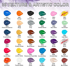 Drawdart 47 Pack Acrylic Paint Set, 36 Colors Art Painting Supplies for Canvas Wood Fabric Ceramic Crafts, Non Toxic & Rich Pigments for Artists & Hobby Painters, 2 fl oz / 60 ml Bottles