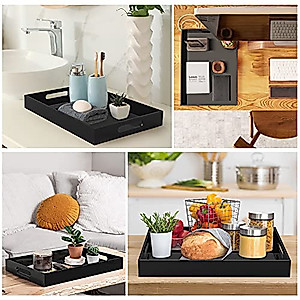 Cilinta Acrylic Serving Trays with Handles, 16"x 12" Rectangle Sturdy Breakfast Trays, Black Decorative Trays Organiser for Bedroom, Kitchen, Living Room, Bathroom, Hospital and Outdoors