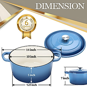 Blue Enameled Dutch Oven with Lid (6QT Pot), Joyfair Enamel Cast Iron Stock Cooking Pot Round Deep Casserole Oven Safe Cookware, For Baking Sourdough Bread Stewing Roasting Chicken, Easy Cleaning