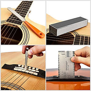 MIECOO 19PCS Guitar Repair Tool Kit with 8 Inch Guitar Fret Leveling Beam, 9 Understring Radius Gauge, Fret Crowning File, String Action Ruler Gauge, Fretboard Guard, Screwdriver and Sandpapers