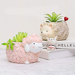 Happyyami Ceramic Animals Succulent Plant Pot Resin Hedgehog Cactus Flower Container Bonsai Planter Holder for Home Office Garden Decor