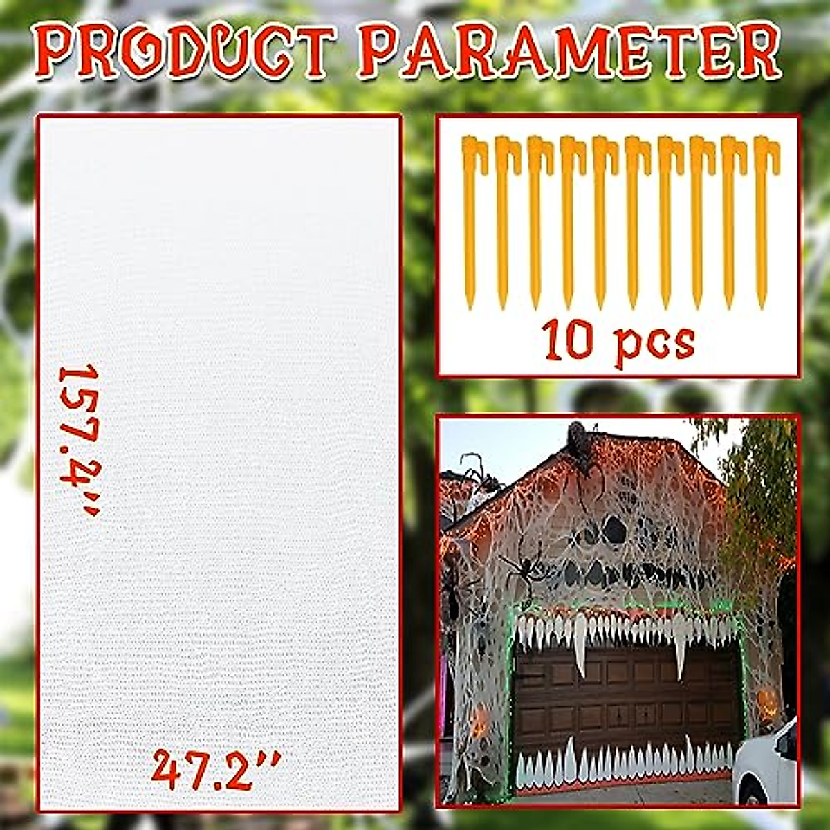 Daboot Halloween Giant Spider Web Decorations - 480sqft Halloween Gauze Spiders Web Decor Stretchy Cobwebs for Indoor Outdoor & Yard Creepy Decor (DIY- No Holes)