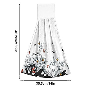ZOEO Kitchen Hand Towel Butterfly Gray Flower Set of 2 Hanging Tie Towels Dishcloth Super Soft Absorbent Luxury Washcloths Bathroom Toilet Decor