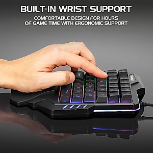 ENHANCE Gaming Keypad One Handed Gaming Keyboard Mini Keyboard - 7 Color LED Backlit, Programmable Keys, Ergonomic Wrist Pad and Braided USB Cable - Small Gaming Keyboard Great for FPS Games