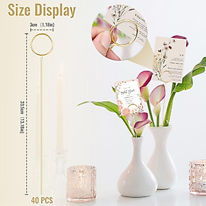 GAOHUI 40Pcs Gold Floral Picks, Metal Card Holder, 13.18 Inch Bouquet Holder for Floral Arrangements, Flower Favor Photo Holders Place Card Holder for Wedding Party