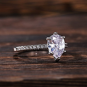 Koguxuix 2 Carats Teardrop Pear Cut Cubic Zirconia CZ Cryatal Rhodium Plated Sterling Silver for Women Solitaire Wedding Engagement Ring (7)