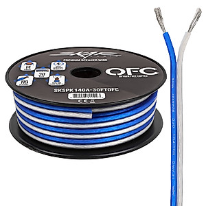 Skar Audio 14 Gauge (AWG) Elite Oxygen-Free Copper Audio Speaker Wire - 30 Feet (Blue/White)