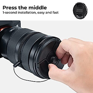 K&F Concept 58mm Lens Cap, 9-in-1 Center Pinch Lens Cover + Anti-Loss Keeper Leash + Microfiber Cleaning Cloth Kits Compatible with Nikon, Canon, Sony, Fujifilm Camera Lenses