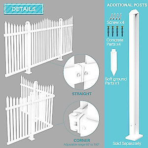 Coarbor 1 Set 84"x36" Vinyl Picket Fence Panel White PVC Garden Decorative Fence for Yard Border Outdoor Patio Pet Barrier Temporary Small Dog Fence(20 Pickets, Scallop)