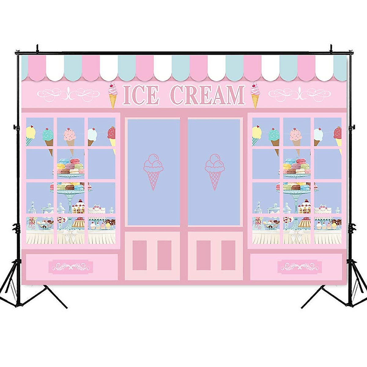Mocsicka Ice Cream Theme Birthday Backdrop Dessert Shop Girl Background 7X5ft Vinyl Childrens Birthday Party Dessert Table Background Photo Booth Banner Decoration