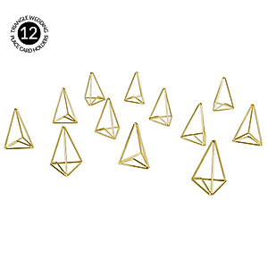 Koyal Wholesale Modern Metal Geometric Triangle Wedding Place Card Holders, Set of 12 Gold Table Number Holders