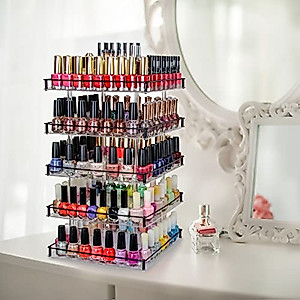 J JACKCUBE DESIGN Nail Polish Organizer, 5 Tier Acrylic 360 Rotating Display Rack Stand Makeup Cosmetics Storage Box Carousel Shelf with Black Iron Guard, Hold Up to 310 – MK302-5