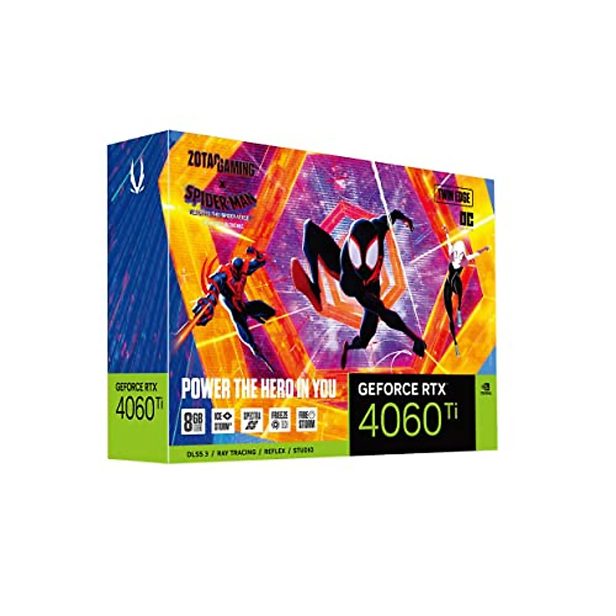 ZOTAC Gaming GeForce RTX 4060 Ti 8GB Twin Edge OC Spider-Man: Across The Spider-Verse Inspired Graphics Card Bundle, ZT-D40610H-10SMP