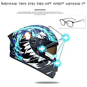 MotuoMr Unisex-Adult Full Face Motorcycle Helmet DOT Approved Motorbike Moped Street Bike Racing Crash Helmet with Graphic (Blue Monster Color Mirror, Small)