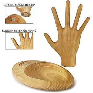 Wood Wedge Earring Holder Organizer, Jewelry Organizer with Hand-Shaped Stand for rings, watches, necklace, clearance items, Gift Wife Anniversary Birthday Graduation, 8,5''x8,8'' (Natural)