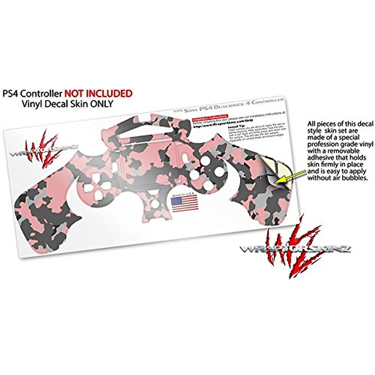 WraptorSkinz Skin Compatible with Sony PS4 Dualshock Controller PlayStation 4 Original Slim and Pro WraptorCamo Old School Camouflage Camo Pink (Controller NOT Included)