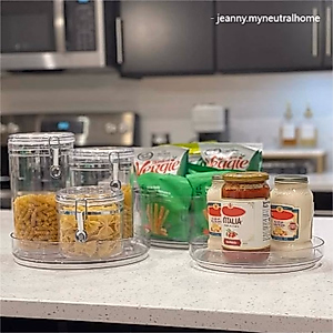 LAMU 3 Pack Lazy Suan Tunrntable Organizer for Cabinet Refrigerator 10''/10.6''/12'' with Raised Edge Rotating Spice Rack for Fridge Kitchen Pantry Organizers and Storage, Countertop, Bathroom, Clear