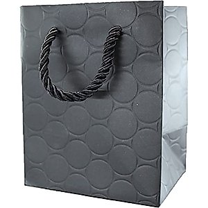 MODEENI 12 Extra Small Gift Bags with Handles Black Little Paper Bags Mini 4x3x5 Premium Quality Fancy Cute Modern Circle Embossed for Jewelry Merchandise Charms Wedding Shopping