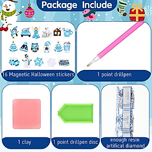 16 Pcs Winter Magnet Diamond Art for Refrigerator Christmas Diamond Painting Magnets DIY Winter Penguin Snowflake Gnome Magnets Diamond Painting Kits Xmas Fridge Magnet Decals for Kids Adults Crafts