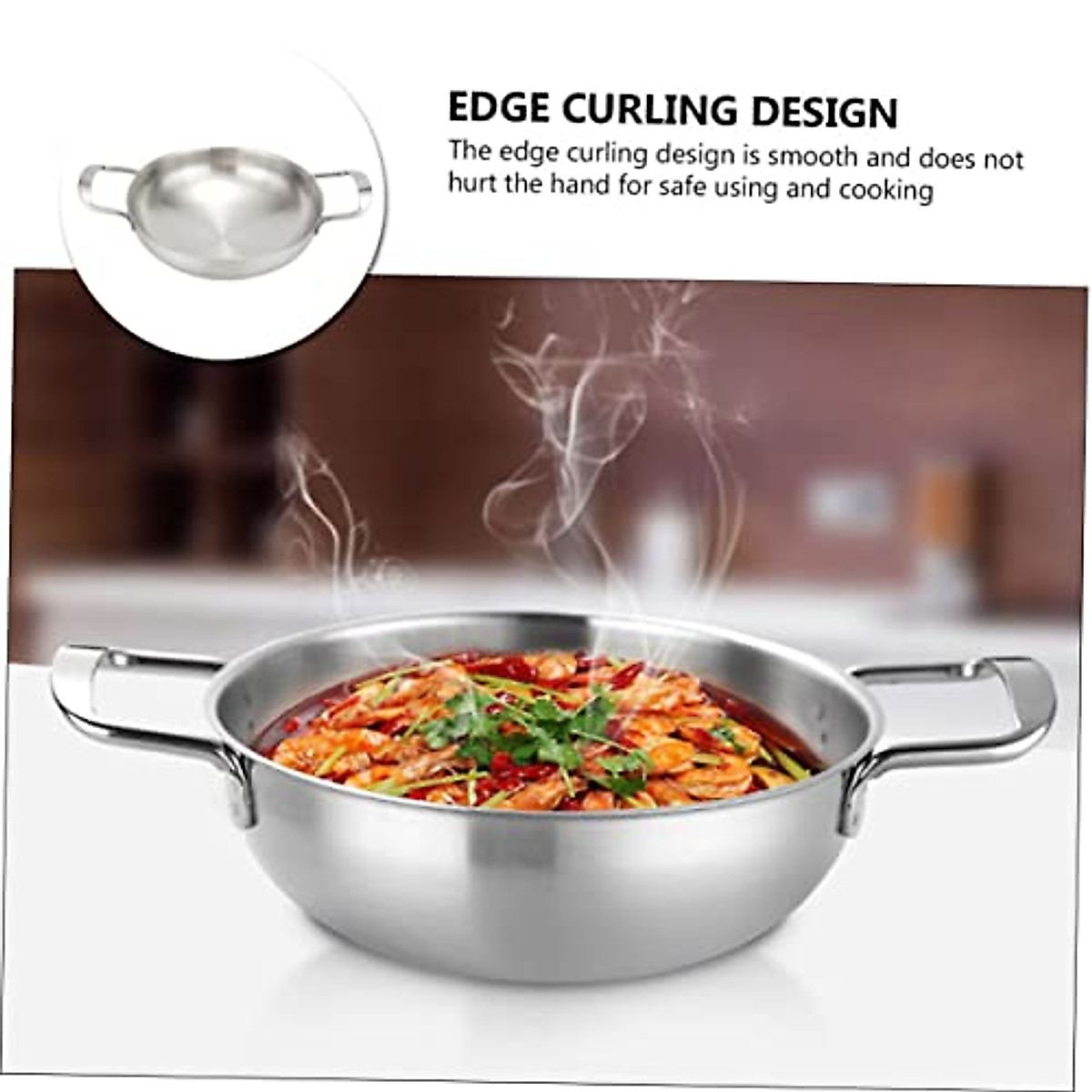 Cabilock 1pc Stainless Steel Soup Pot Wok Pan with Lid Metal Cooking Utensils Korean Cookware Fast Heating Pot Kitchen Deep Fryer Round Everyday Pan Stainless Stockpot Instant Noodle Pot