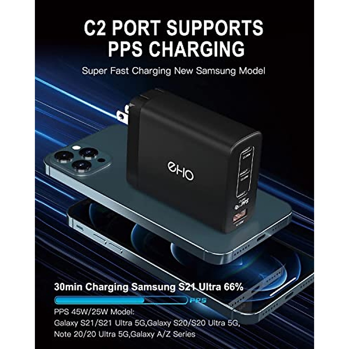 USB C Charger, 100W USB-C Power Adapter, Super Fast Charger for Samsung, GaN III Compact & Foldable Versatile Charger, 3 USB C+1 USB Port Charging Block Compatible with MacBook/iPhone/iPad, UL Listed