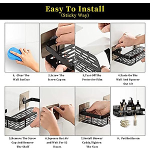 Wumagin Bathroom Shelf 2 Shower Caddy Shelf +2 Soap Dishes,Black Rust Proof Space Aluminum Spice Rack Kitchen Organization Makeup Organizers Bathroom Storage Wall Mount Shelves