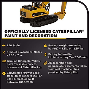 Diecast Masters RC Truck Cat 330D L Hydraulic Excavator | Fully Functional Radio Control Excavator Truck | 1:20 Scale Model Remote Control Truck, RC Caterpillar Trucks | CAT Yellow Diecast Model 28001