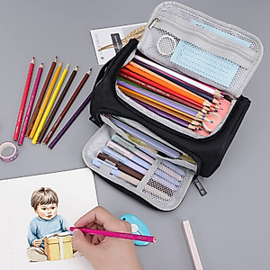 LABUK Pencil Case, Black Big Capacity Pencil Pouch, Stationery Bag School College Office Organizer for Teens Girls Men Women Adults Students Preppy