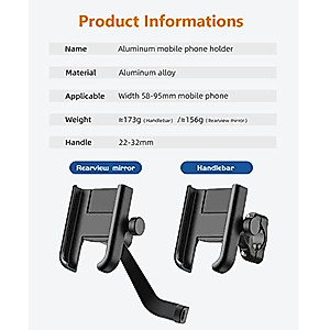 UBeesize Motorcycle Rearview Mirror Phone Mount, Cell Phone Holder for Motor Full Aluminum Alloy Universal Smartphone Holder Mount【Φ10mm】 for iPhone, Galaxy, Google Holds Phones Width Up to 3.7”