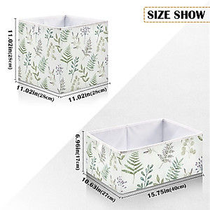 Kigai Storage Basket White Flowers Leaves Foldable Storage Bin 15.8 x 10.6 x 7 Inches Cube Storage Baskets Box for Shelves Closet Laundry Nursery Bedroom Home Decor