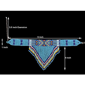 Native Style Seed Beads Beaded Choker Bib Statement Necklace (Blue)
