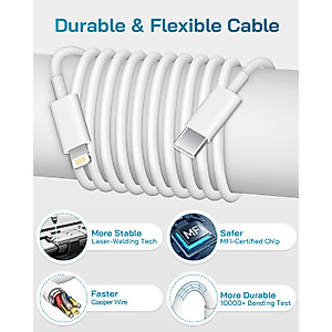 i Phone Charger Fast Charging- 20W USB C Wall Charger Block with 6Ft Charger Cord [MFi Certified] Compatible with IP 14/13/12/11/X Series, i Pad & More [3Pack]
