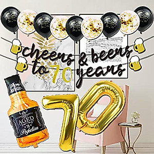 70th Birthday Decorations for Men, 70 Years Birthday Decorations with 40 Inch Gold Number Balloons, Banner, 70 Sign Latex Balloon, Fringe Curtains and Cups Foil Balloons
