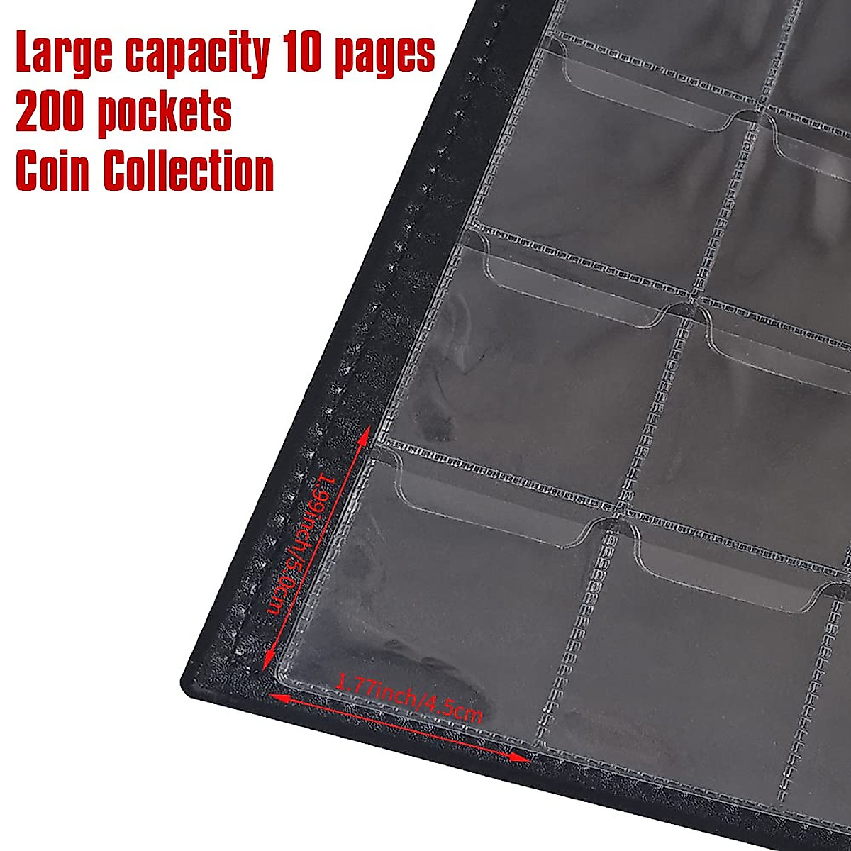 200 Pockets Coin Album Coin Collecting Holder Album Collecting Book for Coin Penny Stamp Stickers Currency Badges and Other Collection Storage Supplies (Black)