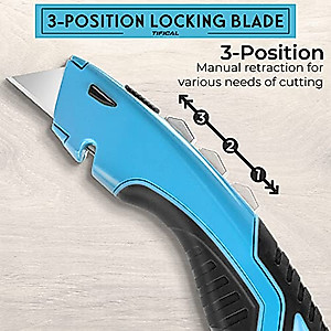 TIFICAL Box Cutter - Utility Knife Quick Change Blade - Box Cutter Retractable with 10 SK5 Blades - 3 Position Retractable Knife - Blade Storage Design - Box Cutters Retractable Heavy Duty