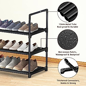 HITHIM 3 Tier Long Shoe Rack,Stackable Wide Shoe Shelf for Shoe Storage,Sturdy Shoe Stand,Non-Woven Fabric Shoe Organizer for Closet,Upgrade Shoe Holder for Entryway, Doorway and Bedroom