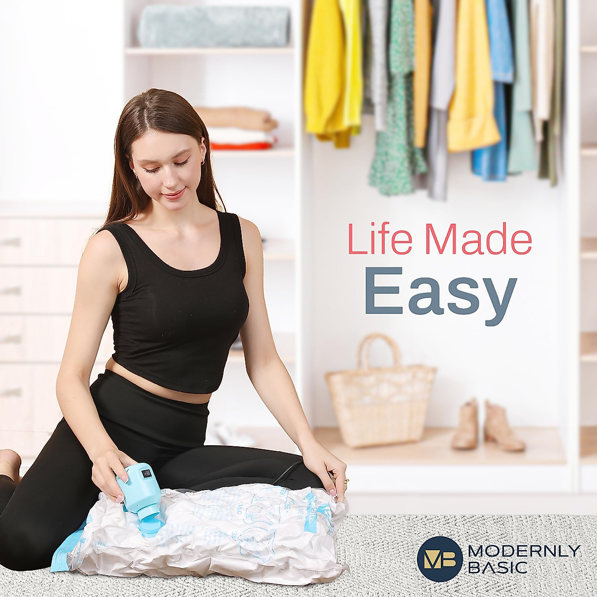 20 Pack Vacuum Storage Bags with Electric Pump, (4 Jumbo/4 Large/ 4 Medium/ 4 Small/ 4 Roll) Vacuum Sealed bags for clothing, Comforters, Blankets, Bedding - Space Saver Vacuum Storage Bags