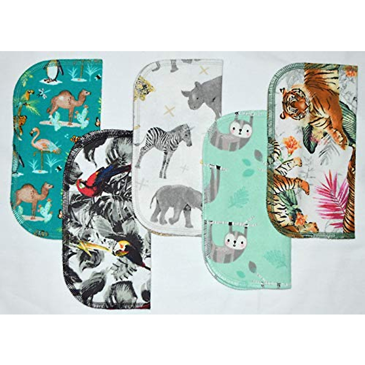 2 Ply Printed Flannel 8x8 Inches Set of 5 Little Wipes Zoological Wildlife