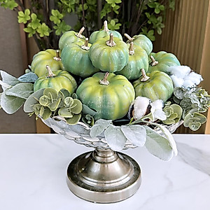 12 Pcs Assorted Small Artificial Green Pumpkins Rustic Harvest Decorative Pumpkins Foam Pumpkins for Fall Wedding Baby Shower Halloween Thanksgiving Table Centerpiece Mantel Farmhouse Décor