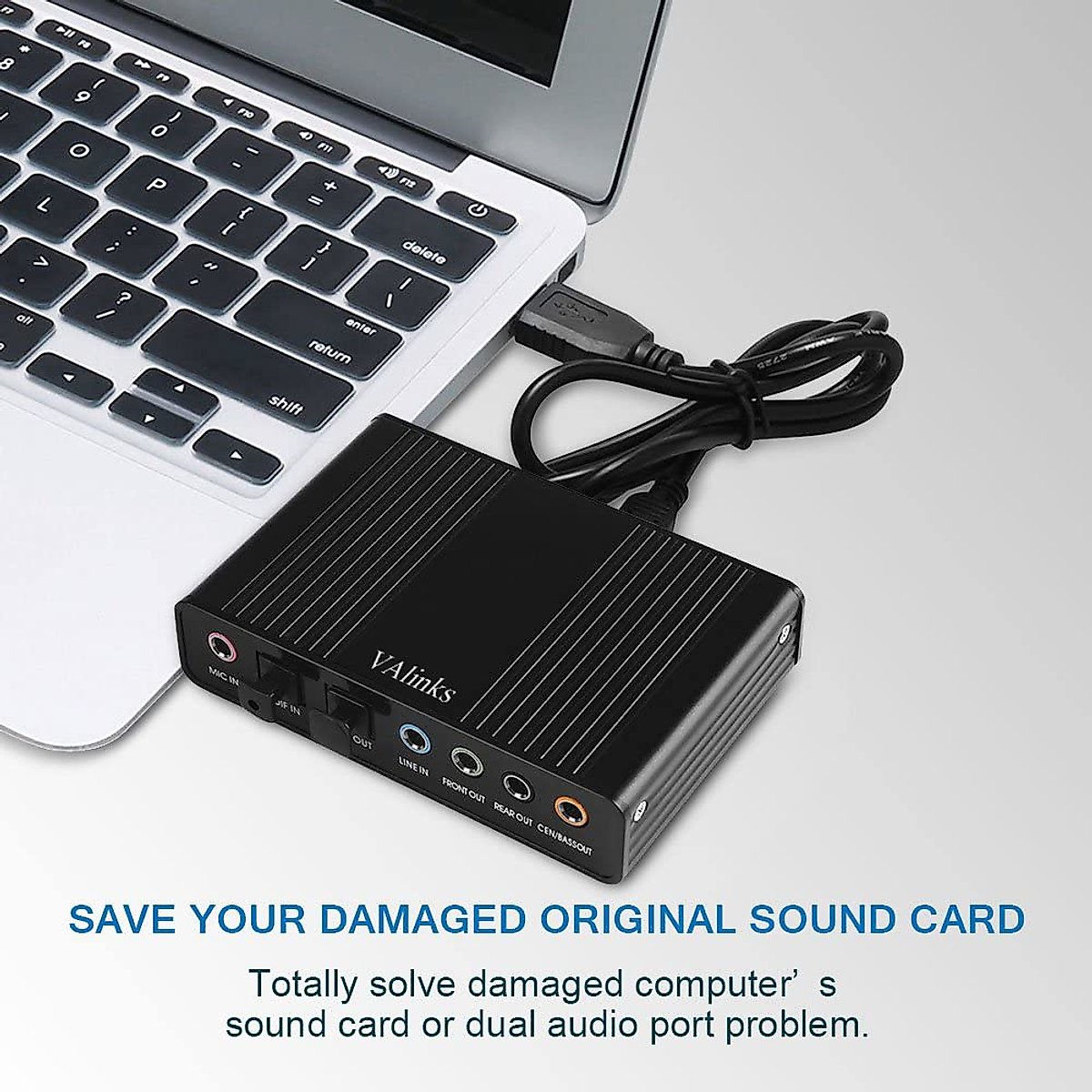 VAlinks USB 2.0 External Sound Card 6 Channel 5.1 Surround Optical S/PDIF Audio Sound Card Adapter for PC Laptop Recording Compatible with Windows 10/8 / 7/ XP