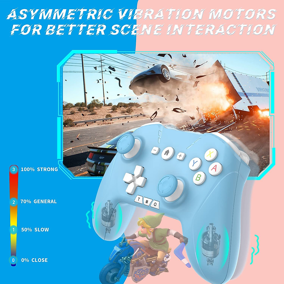 Bluetooth Controller for Switch/Mac/PC/Steam/Mobile Phone/iOS/Android//TV/iPad/Table/Apple Arcade MFi Games, Switch Pro Controller Wireless with Adjustable Dual Motion,Turbo,Macros,6-Axis,Wake Up