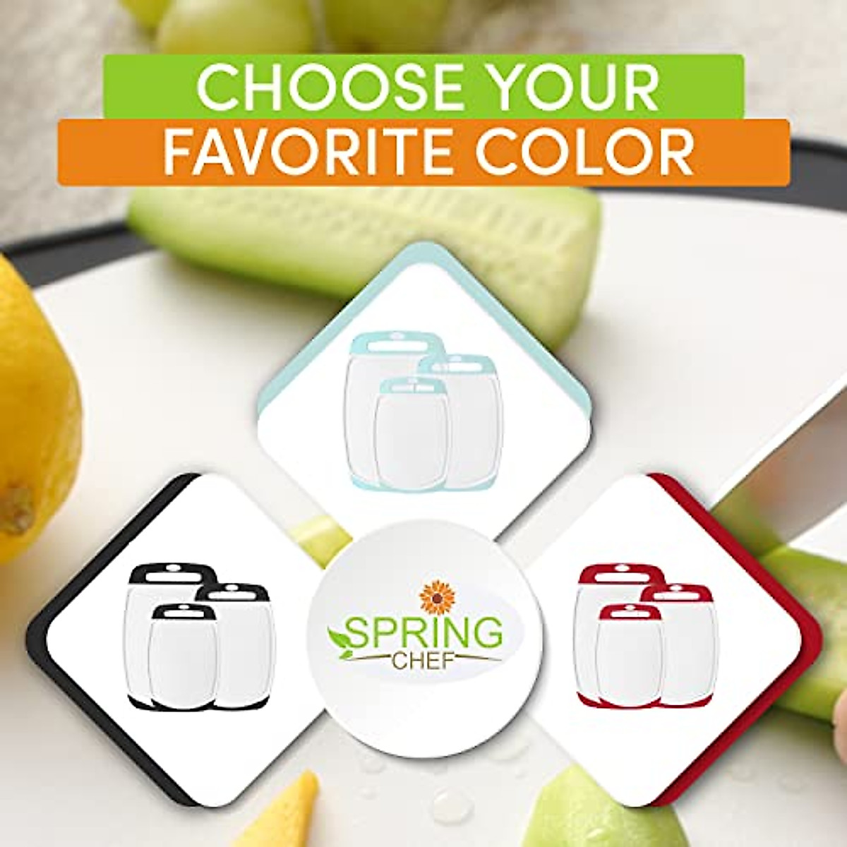 Spring Chef Professional Cutting Boards for Kitchen with Soft Grip, Deep Juice Grooves, Non-Porous Chopping Board, Dishwasher Safe, BPA Free, Set of 3, Mint