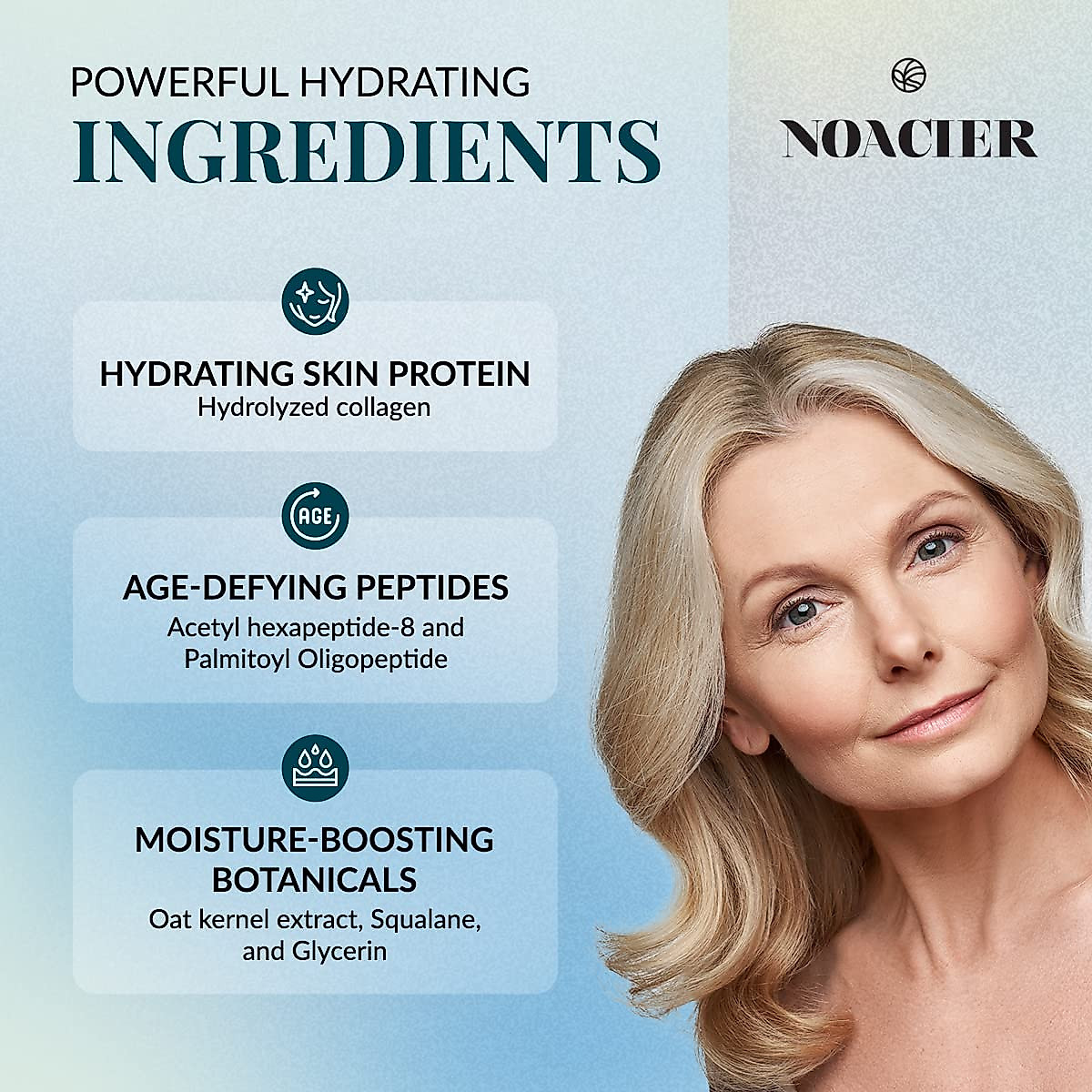 NOACIER Overnight Hydrolyzed Collagen Facial Mask – Anti Aging, Hydrating Face Cream or Moisturizer Helps Plump, Smooth, & Brighten Skin – Infused with Squalane Oil, Peptides, & Glycerin, 2 Oz.