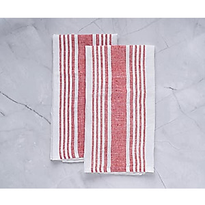 Red Hand Towels, Linen Kitchen Towel, French Tea Towel 100% Pure Linen, Bar Towels, Red Dishtowels, French Towels, Red Striped Dish Towels, Linen Bar Towels, Set of 2 18 X 28, Grain Sack Towels