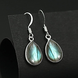 10.65 Cts Natural Labradorite Dangle Earrings For Women, Handmade Birthstone Jewelry Mother'S Day Gifts For Mom Wife