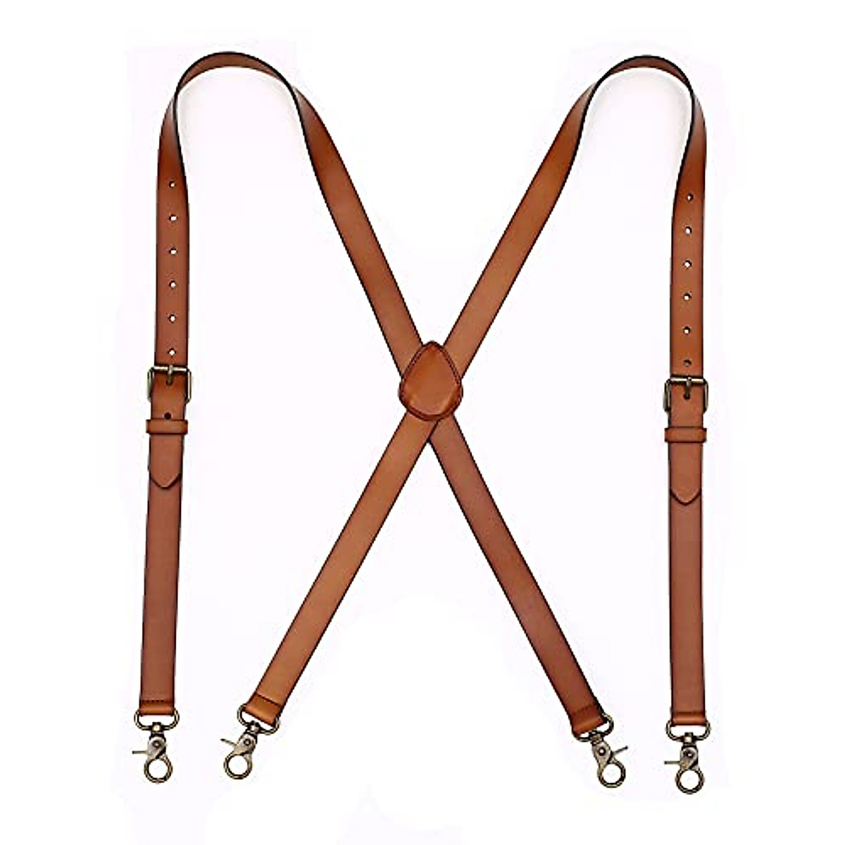 PAHVRION Mens Suspenders X Back Design Leather Suspenders Adjustable Brown Braces Groomsmen Gift for Wedding