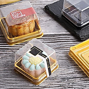 50 Pack Gold bottom Clear cover plastic mini cake box - muffin box - moon cake box - mung bean cake snow Mei Niang box（bottom 2 Inch X high 1-1/2 Inch）